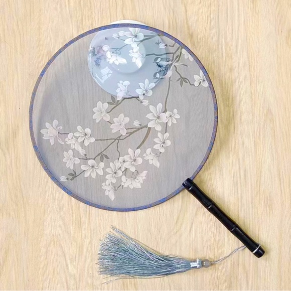 Other | Handmade Fan Translucent Wooden Handle Ancient Round Fan ...